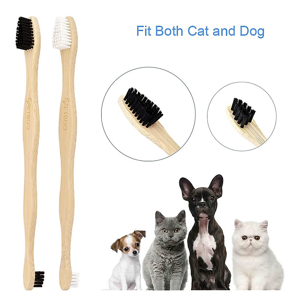 ECOETBOO Dog Toothbrush 6 Pack, Pet Cat Bamboo Toothbrushes, Double-Sided Small and Large Head Toothbrush for Dogs Cats, Biodegradable Eco-Friendly Dog Tooth Brushing Kit