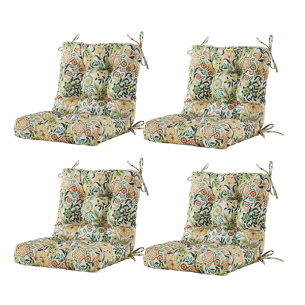 BLISSWALK Outdoor Chair Cushions for Patio Furniture,Set of 4,40"x20"x4", Tufted Low Back Extra Thick Patio Wicker Lawn Seat Cushion with Ties,Floral