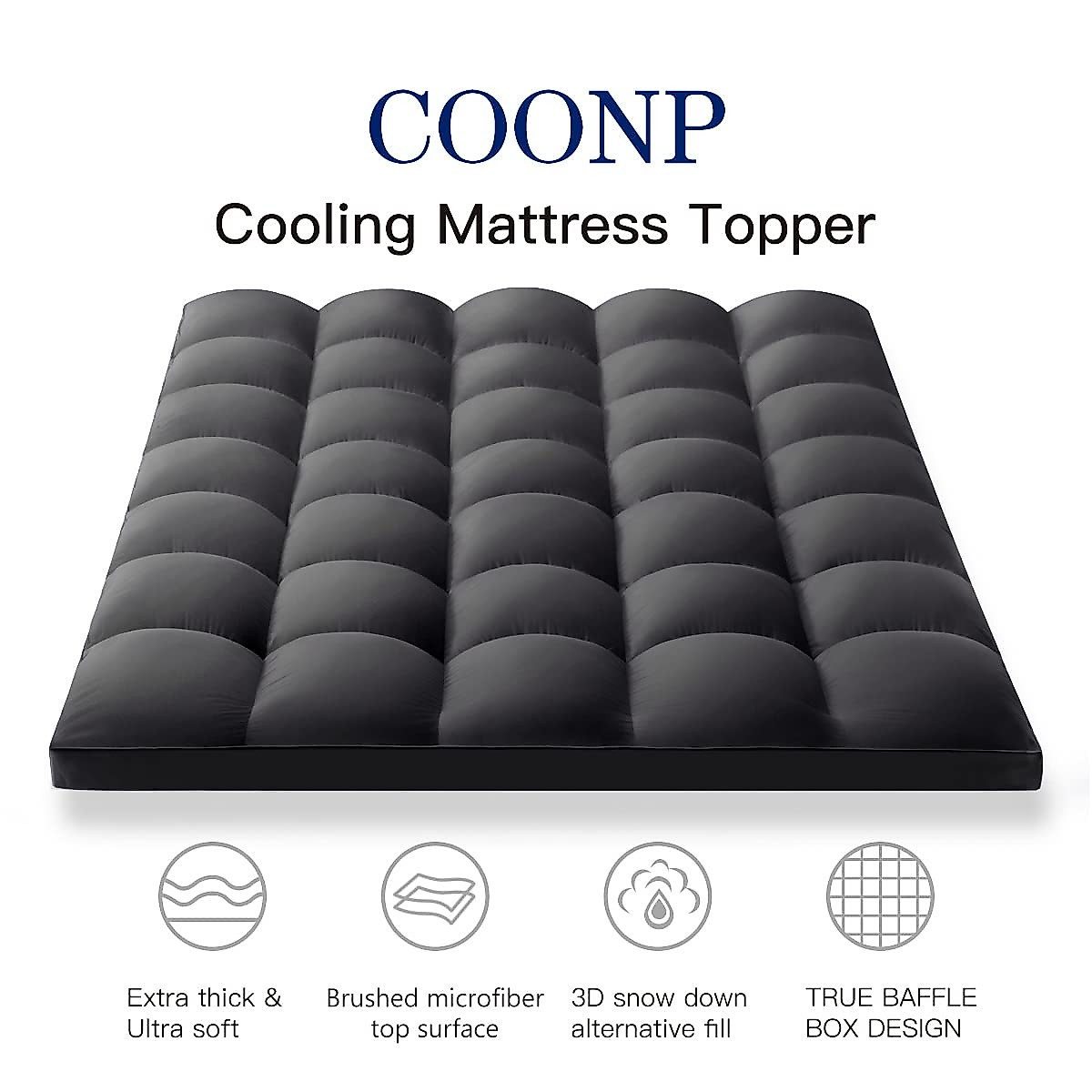COONP California King Mattress Topper, Extra Thick Mattress Pad Cover, Cooling Pillowtop with 8-21 Inch Deep Pocket(Black,California King-72"x84")