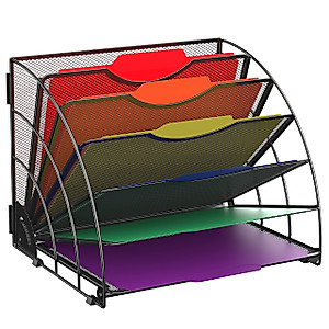 SUPEASY Fan Shaped Desk File Organizer, 6 Compartments for Filing Paper Bills, Letters, Desk Accessories for Workspace, School, Office, Waiting Room, Classroom Storage, Black