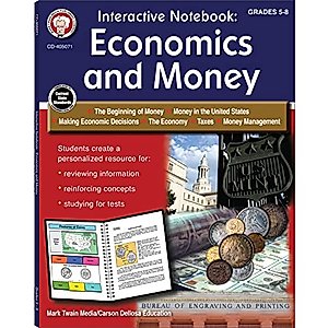 Mark Twain Economics And Money Grades 5-8 Interactive Notebook, Economics Workbook & Study Guide Covering The History Of Money, Taxes, US Currency, Economy, Money Management, 5th Grade Workbooks & Up