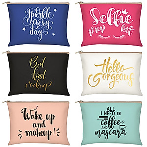 Xuniea 6 Pcs Funny Canvas Cosmetic Bag Makeup Cosmetic Pouch Letter Makeup Bag Multi Color Canvas Toiletry Bag Portable Cute Makeup Pouch for Women birthday Holiday Vacations Friends