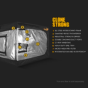 Gorilla Clone Tent | Complete Reflective Hydroponic Grow Tent for Seedlings and Cloning Plants, with Windows, Double-Cinching Ducts, and Micro-Mesh Pre-Filters (18" x 13" x 25")