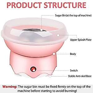 Cotton Candy Machine for Kids,Candy Floss Maker,Portable Cotton Candy Maker,DIY Marshmallow Machine with Large Splash-Proof Plate for Home Birthday Family Party Cinema (Pink)