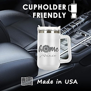 LifGif Home Sunflower Personalized Tumbler 40 oz Laser Engraved, Insulated Cup with Handle, Lid and Straw, Stainless Steel Large Vacuum Insulated, Custom Gift for Birthday, women, mom, sister