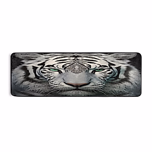 xigua White Tiger with Green Eyes Non-Slip Runner Rug Area Rug Washable Rectangle Rug for Bedroom Living Room Bathroom Hallways Home Decor 72x24 Inches#261