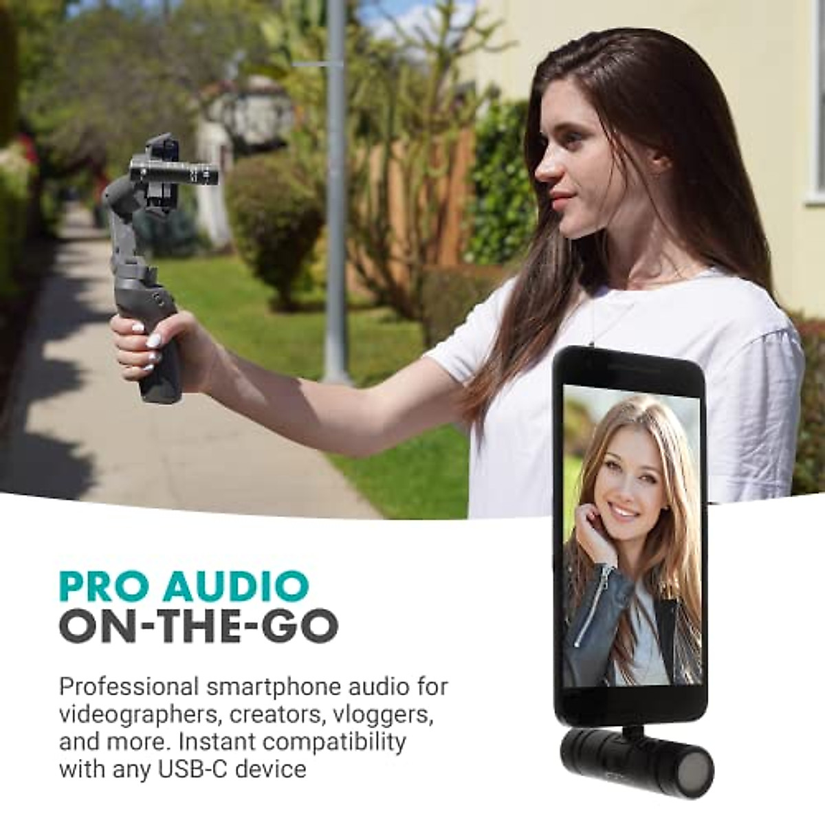 Movo DoubleMic-UC Dual Capsule Phone Microphone for USB-C Devices- Two-Sided Cardioid Condenser Android Shotgun Mic for Video Recording- Professional Microphone for Samsung, iPad Pro, Google Pixel