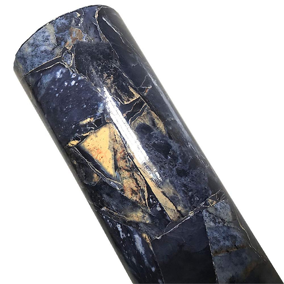 Yija Blue Granite Look Marble Gloss Film Vinyl Self Adhesive Counter Top Peel and Stick Wall Decal (15.6In by79In)