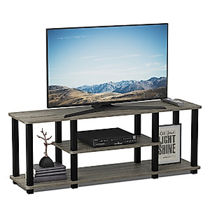 Furinno Turn-N-Tube No Tools 3D 3-Tier Entertainment TV Stand up to 50 inch TV, Square Tubes, French Oak Grey/Black