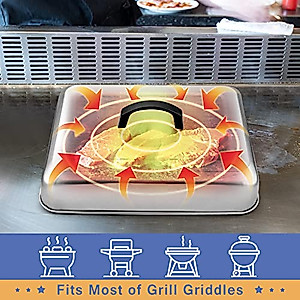 Rectangle Cheese Melting Dome, HaSteeL Stainless Steel Basting Cover for Flat Top Griddle BBQ Steaming Grilling Cooking Indoor & Outdoor, Large 13In & Small 9.3In, Heavy Duty & Dishwasher Safe(2 Pcs)