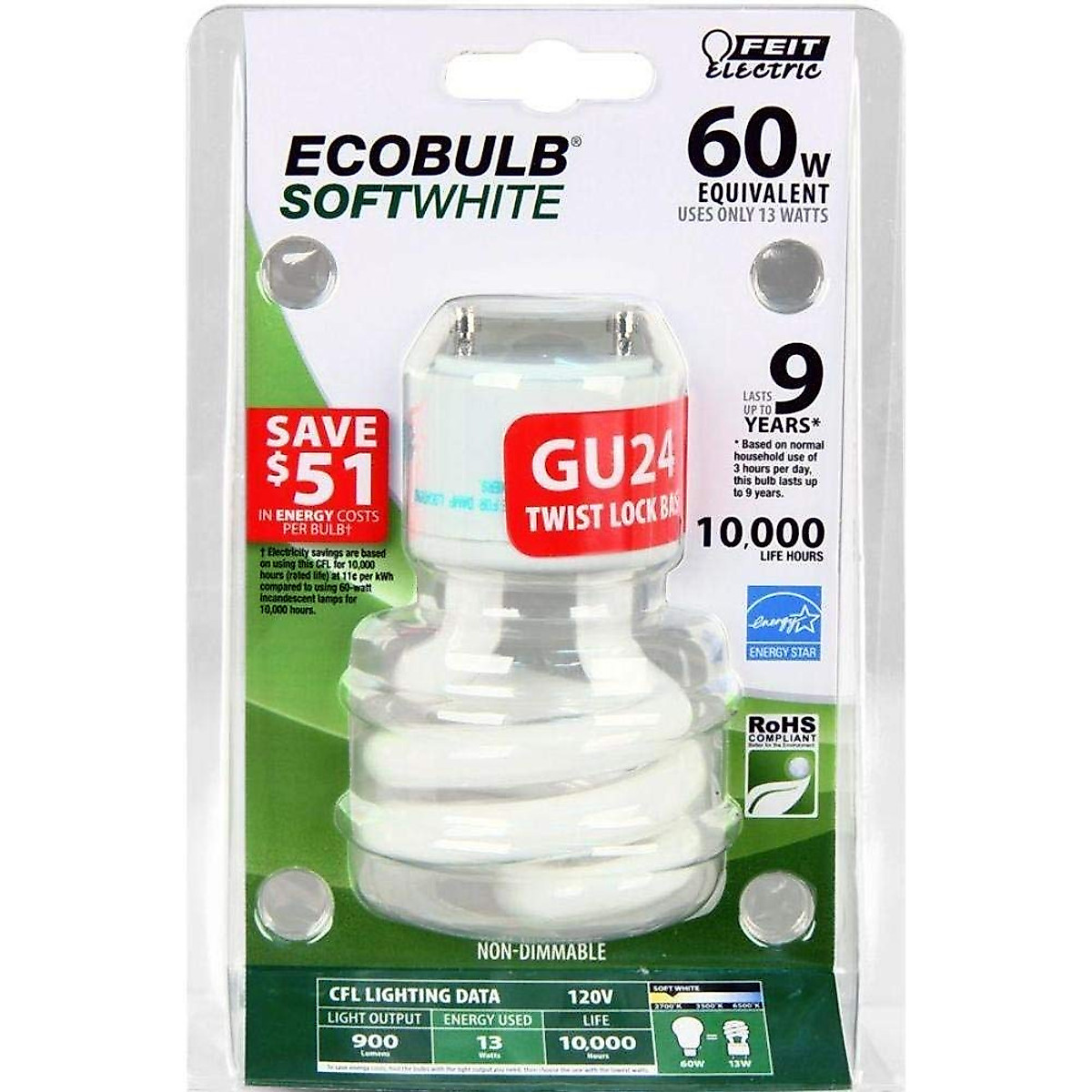 Feit Electric BPESL13T/GU24 60-Watt Equivalent GU24 CFL Bulb