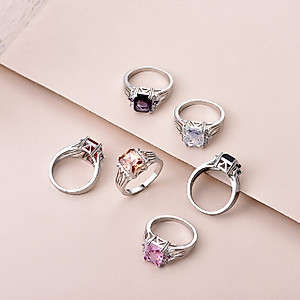 6 Colors Square Cubic Zirconia Engagement Rhinestone Rings for Women - Black Size 8