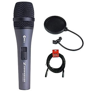 Sennheiser E845S Super-Cardioid Handheld Dynamic Microphone with Switch plus XLR-XLR Cable and Pop filter