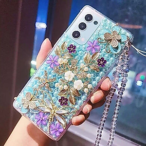 redecarie for Galaxy Note 10 Plus Bling Diamond Rhinestone Flowers Case,Women Girls Kids Luxury Glitter Shiny Sparkle Protective Floral Phone Case for Samsung Galaxy Note 10 Plus