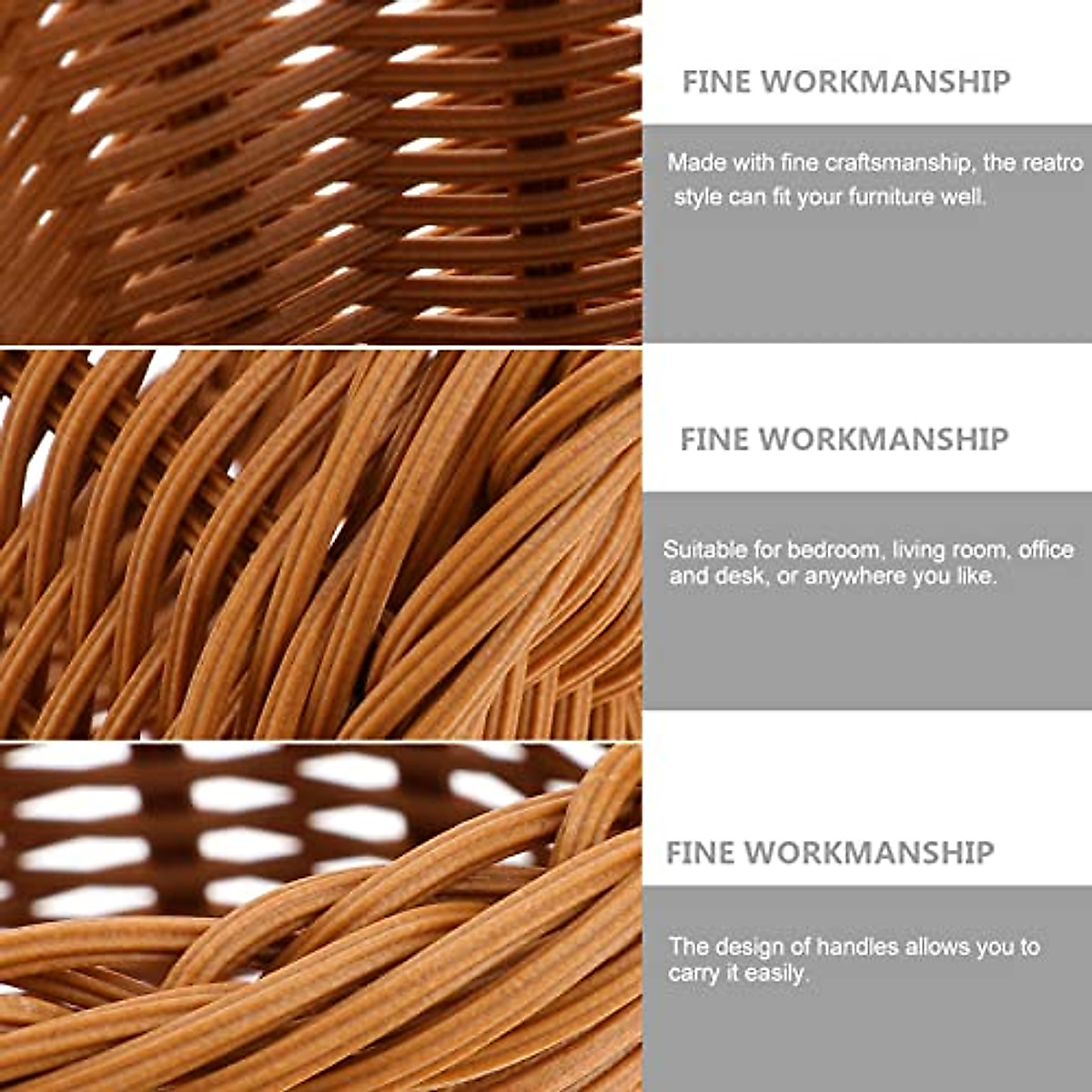 Zerodeko Round Rattan Waste Basket Woven Trash Can Paper Waste Basket Straw Wicker Sundries Storage Basket Garbage Container Bin for Bathrooms Kitchen 7.48 in Tall Coffee