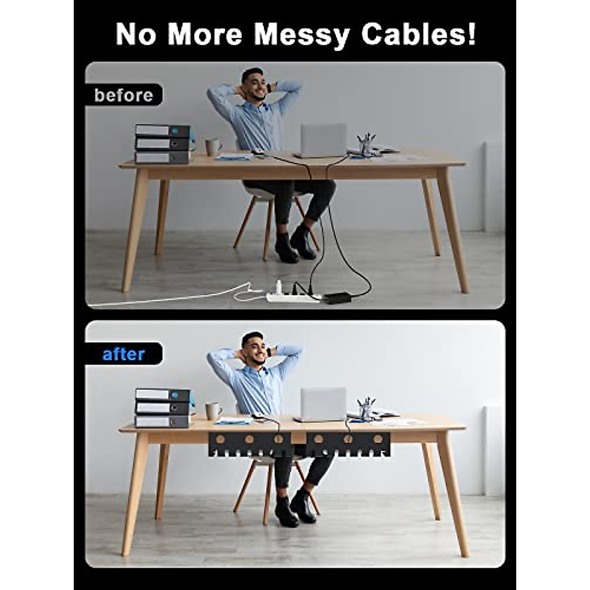 Under Desk Cable Management Tray 2 Pack, Metal Cable Tray Basket for Wire Management, No Drill/Drill PC Cord Organizer for Home Office Computer Desk Cable Hider, 15.75x4.72x4.72in, Black Raceway