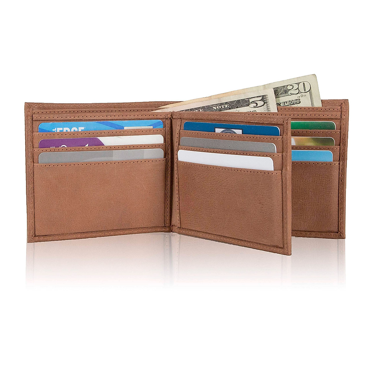 ID Stronghold Extra Capacity Bifold Wallet for Men - RFID Blocking Genuine Leather Wallet (Sandstone)