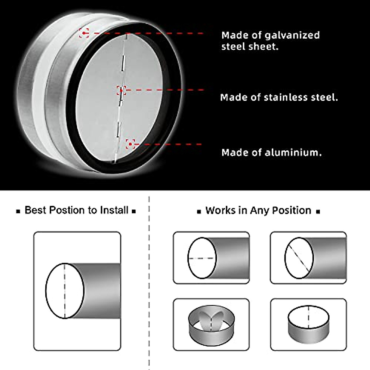 FRESH SPEED 8-Inch Backdraft Damper Shutter Inline Spring Loaded for Dryer Duct