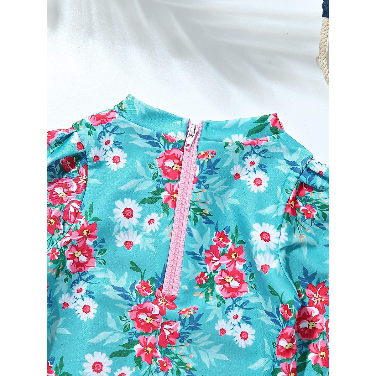 Moily Infant Baby Girls Long Sleeve Floral Ruffles One Piece Swimsuit Rash Guard Shirts Bathing Suit Blue 6-12 Months