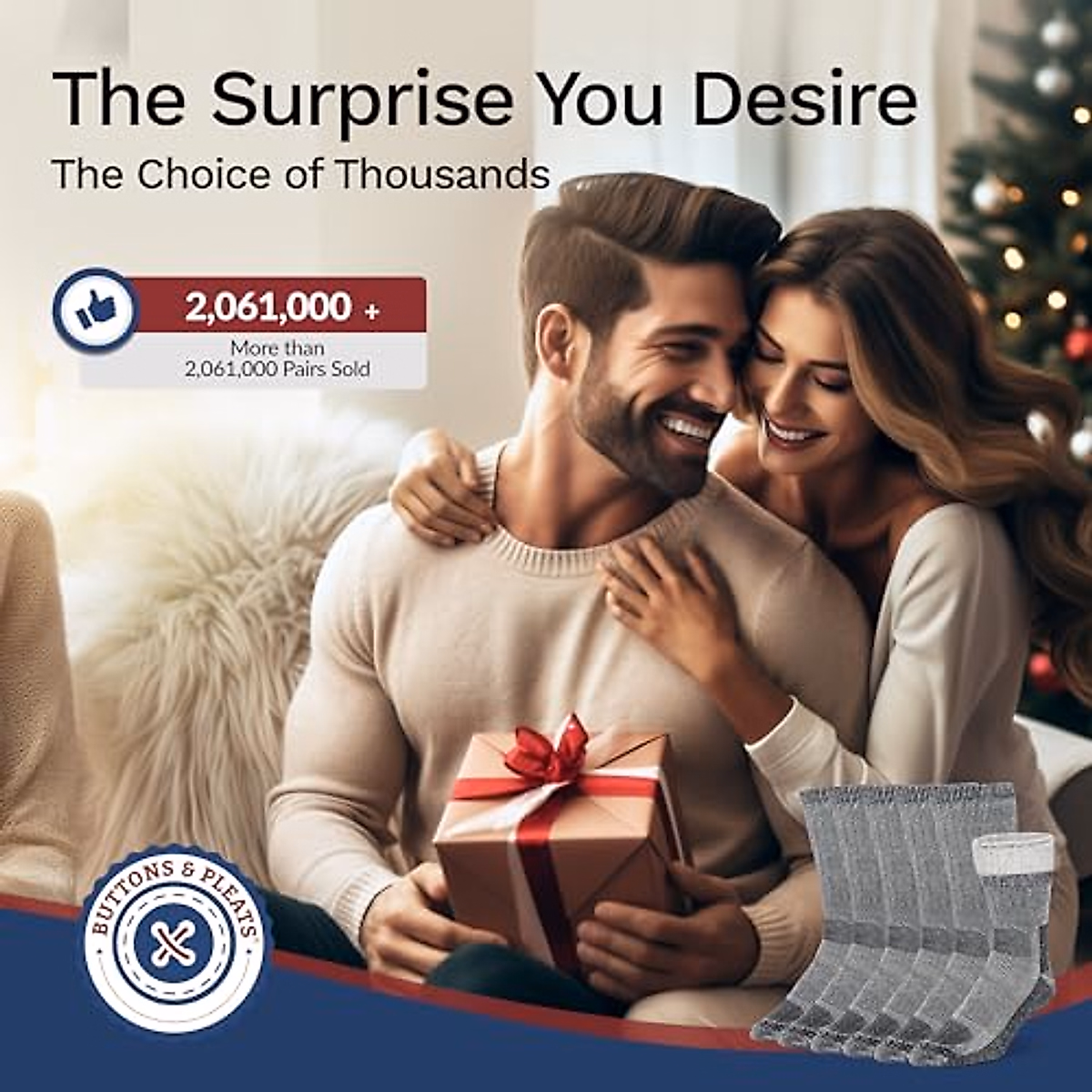 Buttons & Pleats Wool Socks for Men Women Merino Thermal Warm Cozy Winter Fuzzy Boot Sock Charcoal ML