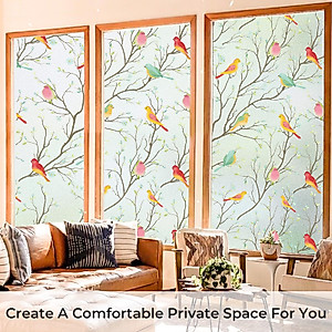 Coavas Stained Glass Window Film, Decorative Frosted Glass Window Privacy Film, Static Cling Non-Adhesive Window Sticker for Front Door Bathroom Heat Control Anti UV,17.7 x 118 Inch