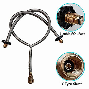 Stainless Braided Propane Y-Splitter Dual Propane Tank Connection Hose Kit,Two Way Propane Splitter with POL Inlet and POL/QCC1 Exit Adapter to Connect 5-100lbs Cylinder Tank for Heater, Grill