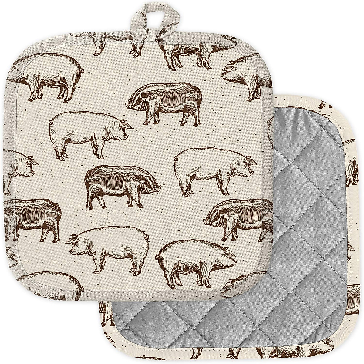 [Pack of 2] Pot Holders for Kitchen, Washable Heat Resistant Pot Holders, Hot Pads, Trivet for Cooking and Baking ( Pigs Farm )