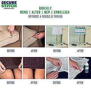 Secure Stitch Liquid Sewing Solution Kit! Fabric Glue That Quickly Mends, Alters, Hems & Embellishes Without a Needle and Thread! Includes: 4oz.Fabric Solution & 2oz All Fabric Solution