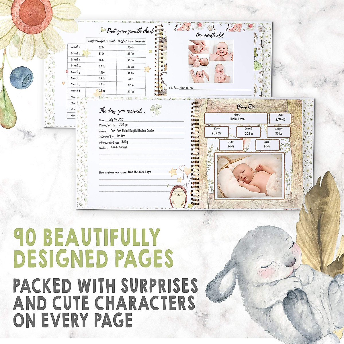 Newborn Baby Keepsake Set Bundle - Baby First 5 Years Memory Book & Baby Handprint Footprint Keepsake Photo Frame - Baby Nursery Art Kit and Journal For Baby Boys & Girls