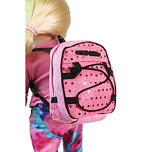 American Fashion World Doll Pink Sequin School Backpack for 18-Inch Dolls | Premium Quality & Trendy Design | Dolls Accessories for Popular Brands
