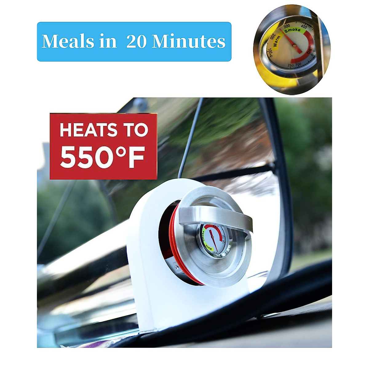 MrMapMax Solar Oven Portable Oven-4.5L Large Capacity Solar Cooker Outdoor Oven Camping Stove with Thermometer For 2-3 People Backpacking Hiking Family Party