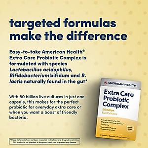 American Health Extra Care Probiotic Complex, 80 Billion MIcroorganisms - Beneficial Bacteria for The Digestive & Immune Systems* - Non-GMO, Vegetarian - 15 Capsules, 15 Total Servings (Pack of 3)