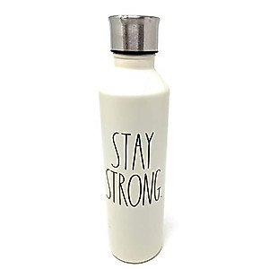 Rae Dunn White Insulated Stainless Steel Water Bottle Inscribed Stay Strong in LL Black