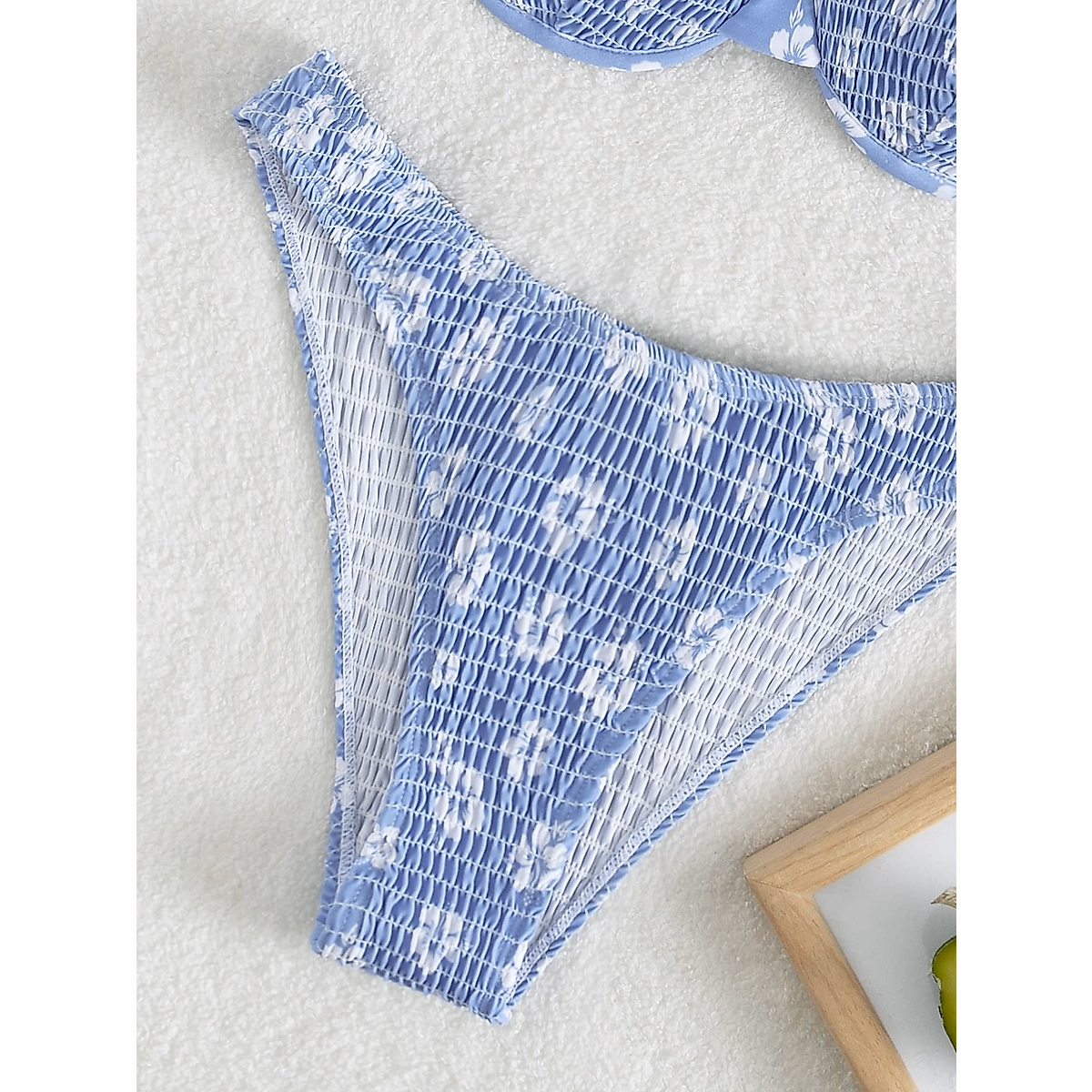 GORGLITTER Women's 2 Piece Swimsuits Floral High Waisted Bikini Sets Push Up Triangle Bathing Suits Blue and White X-Small