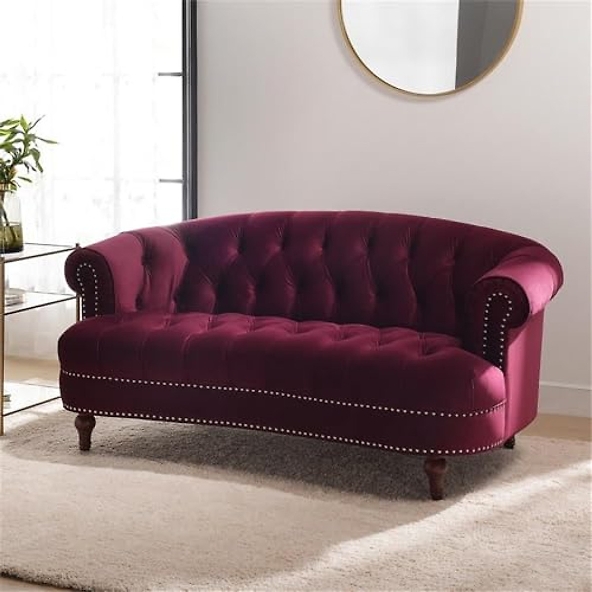 MAKLAINE Contemporary Hardwood 68.5" Loveseat in Burgundy