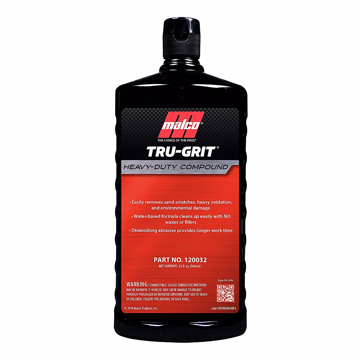 Malco Tru Grit - Heavy Duty Buffing and Polishing Compound for Cars/Automotive Paint Correction and Detailing/Removes 1000-1500 Grit Sand Scratches / 32 Oz. (120032)