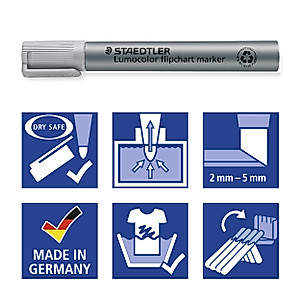 STAEDTLER 356 B WP6 Lumocolor Flipchart Markers, Chisel Tip 2-5mm Line Width - Assorted Colours (Pack of 6)