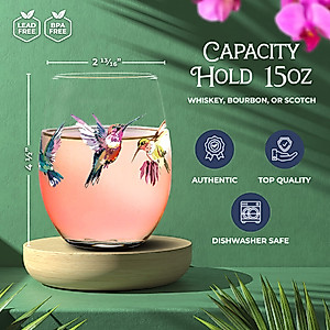 Toasted Tales - Hummingbirds Wine Glasses | Gift for Bird and Outdoor Lovers | | Wine Glass for Women | Forest Birds Hummingbird Gifts (15 oz)