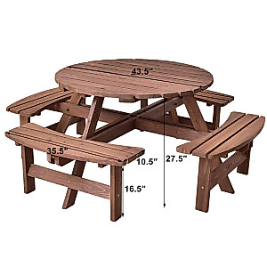 8 Seat Wood Picnic Table Beer Dining Seat Bench Set Pub Garden Yard