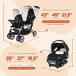 Baby Trend Infant and Toddler Double Stroller & Car Seat Combo, 2 Pc Set, Khaki