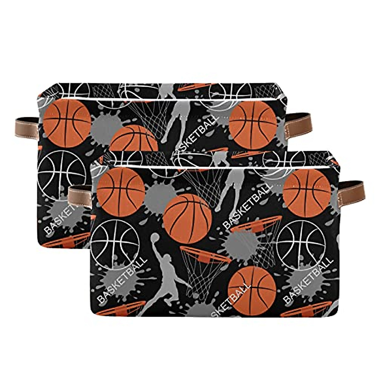 Play Basketball Pattern Storage Baskets for Toy Clothes Books Gifts Empty Shelves Rectangular Storage Bin for Shelves Closets Laundry Nursery Decorative Storage Boxes Collapsible,15x11x9.5x1pack
