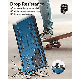 FNTCASE for Samsung Galaxy S23-Ultra Case: Military Grade Drop Proof Protection Mobile Cover with Kickstand | Matte Textured Rugged Shockproof TPU | Protective Sturdy Phone Case - Blue