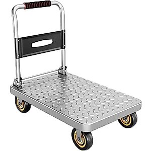 Platform Truck Folding Push Cart Steel Platform Truck Load 440 Lbs Flat Hand Truck Portable Flatbed Wagon 80 * 73 * 48cm Moving Dolly Cart Reliable
