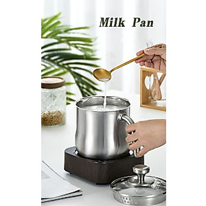 KLLKR 1.8 Quart Stainless Steel Milk Pot with Pour Spout, Saucepan with Lid, No Coating, Reinforced Stainless-Steel Handle for Boiling Milk, Sauce, Gravies