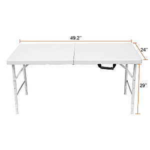 HooKung 4ft Folding Utility Table Fold-in-Half Portable Plastic Indoor Outdoor Picnic Party Dining Camp Tables
