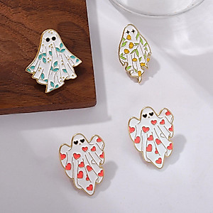 Cute Ghost Enamel Brooch Pin,Gothic Badges Halloween Pins for Women/Men, Cartoon Boo Ghost Enamel Pins for Jackets Backpacks, Pink
