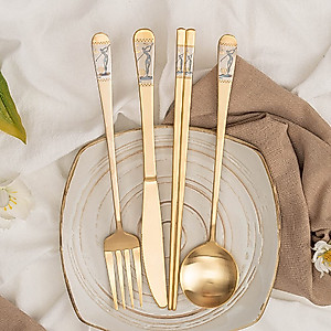 ROAEXPO Oseobang Class 4Kinds 1Person Stainless 24k Gold plating Steel Flatware Set Home Kitchen Utensils Set Dishwasher Safe Made in Korea Cutlery (8.Golf)
