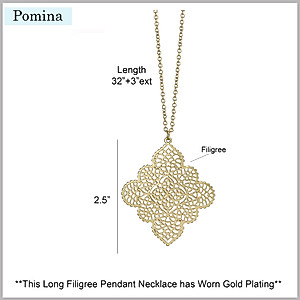 POMINA Gold Silver Geometric Filigree Pendent Long Necklace Casual Sweater Gold Chain Necklaces for women (Worn Gold)