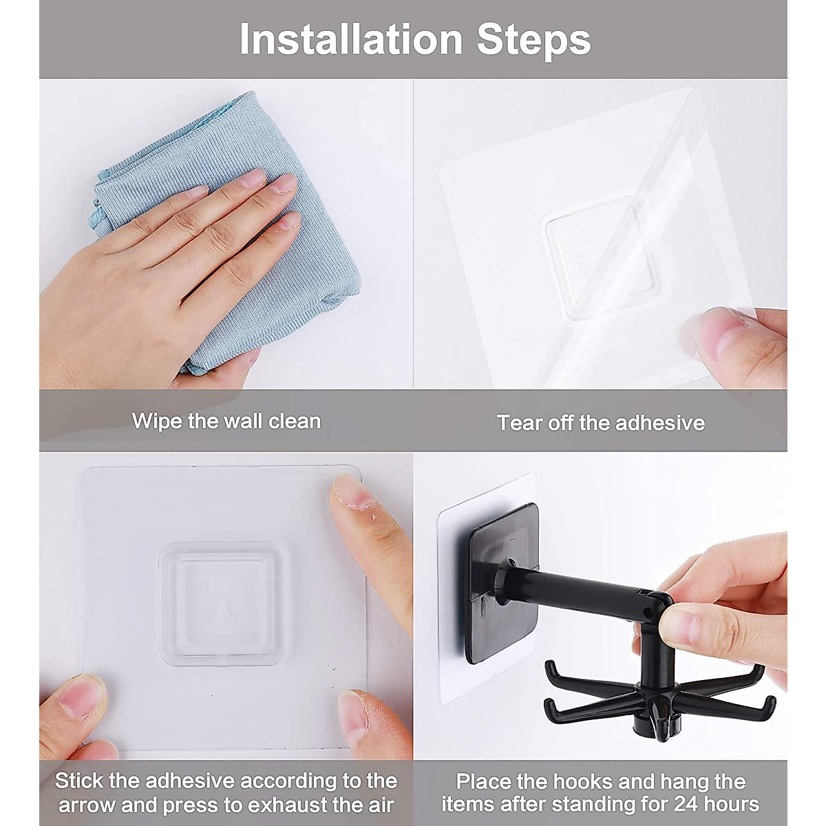 Fengirl Kitchen Utensil Hanger with 6 Hooks, Under Cabinet Utensil Holder Hanger Hook for Kitchen and Bathroom, 360° Rotatable Space Saving No Drilling Nail Free Organizer Hook, 2 Pack (Black)