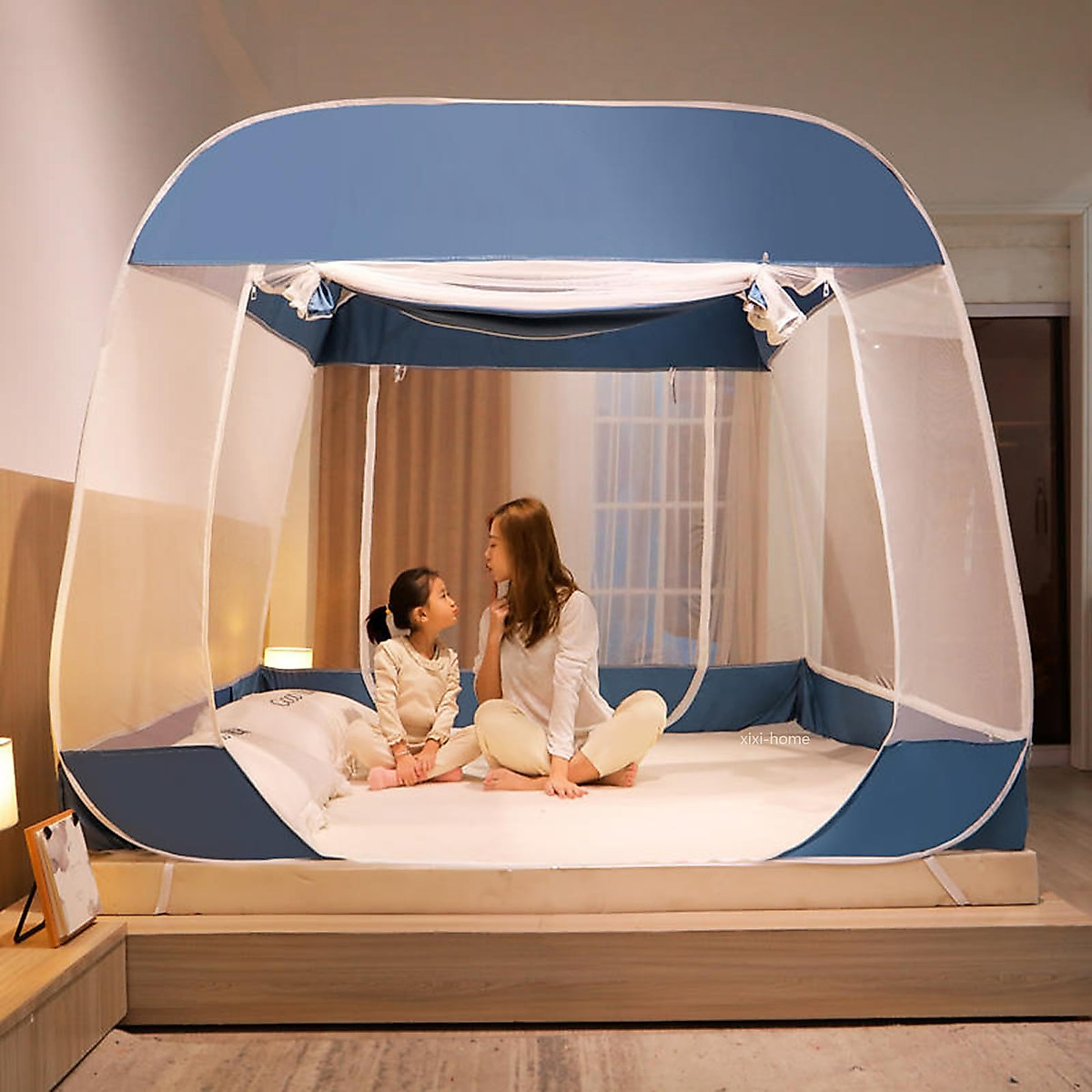 xixi-home 2022 New Portable Folding Mosquito net, pop-up Mosquito net Tent, Three-Door Travel Mosquito net with Bottom Edge, 5 Seconds to Install (71 * 78 * 65in, Blue)